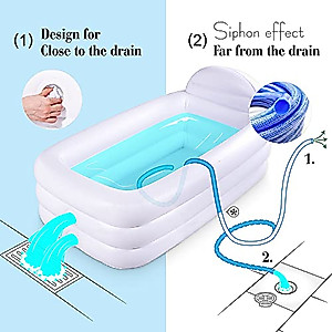 HIWENA Inflatable Portable Bathtub, White Durable Soaking Bath Tub with Large Backrest, Freestanding Inflatable Pool Bathroom Home Spa