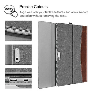 Fintie Case for 12.3 Inch Microsoft Surface Pro 7 Plus, Surface Pro 7/6/5/4/3 - Portfolio Business Cover with Pocket, Compatible with Type Cover Keyboard, Gray/Brown