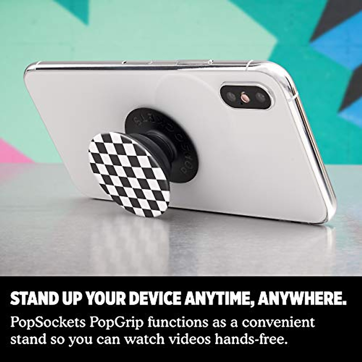 PopSockets: Phone Grip with Expanding Kickstand, Pop Socket for Phone - Checker Black