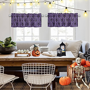 BestLives Halloween Curtain Valance for Windows Haunted Mansion Ghost Purple Rod Pocket Valance Window Treatments 1 Panel Short Curtains for Kitchen Windows Bathroom 54 x 18 inch
