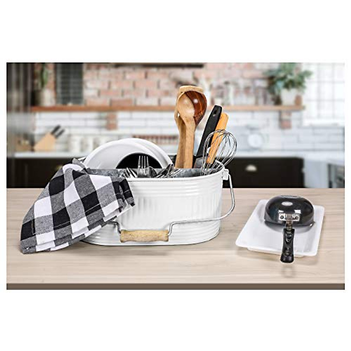 Alpha Living Home Flatware Caddy, Storage Large Kitchen Drawer Organizer, Bathroom Drawer Organizer, Kitchen Drawer Organizer for Large Utensils, Desk Organizer Pen Pencil Holder Storage - White/Gray