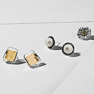 Silpada 'Golden Sands' Stud Earrings in Sterling Silver with 14K Gold-Plating