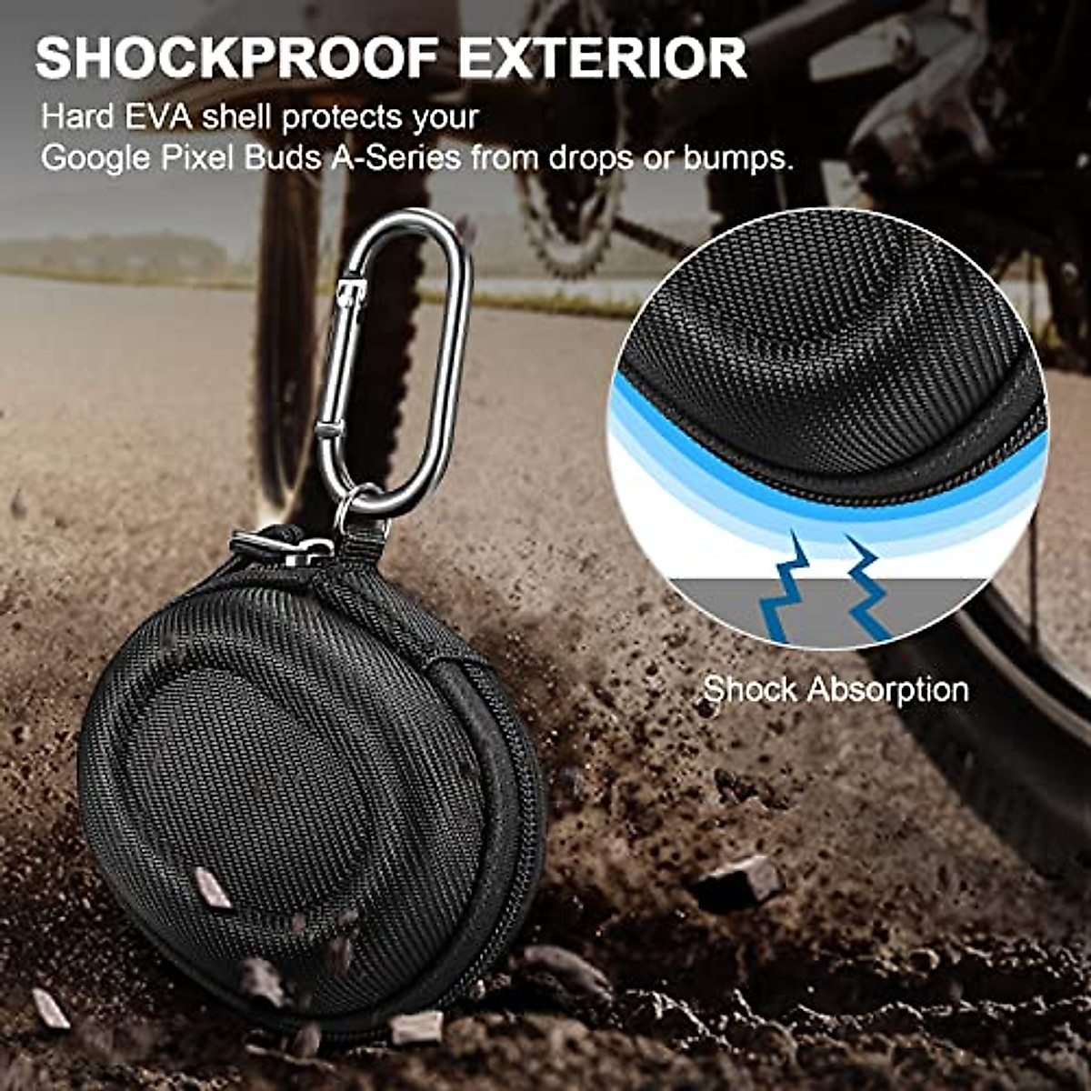 Fintie Carrying Case for Google Pixel Buds Pro (2022) / Pixel Buds A-Series (2021) / Pixel Buds 2 (2020) - Protective Hard EVA Shockproof Storage Portable Travel Cover Bag with Carabiner, Black