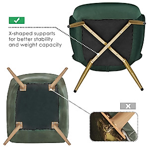 Yaheetech Velvet Accent Chair, Modern Armchair with Wing Side and Metal Legs, Cozy and Soft Padded and High Back for Living Room/Home Office/Bedroom, Set of 2, Green