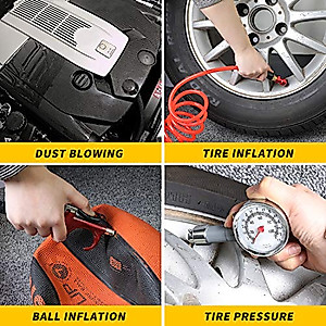Hromee 16 Pieces Air Compressor Accessory Kit with 1/4 Inch Recoil Poly Air Hose, Blow Gun and Fittings Inflation Kit with Needles, Ball Chuck and Tire Pressure Gauge