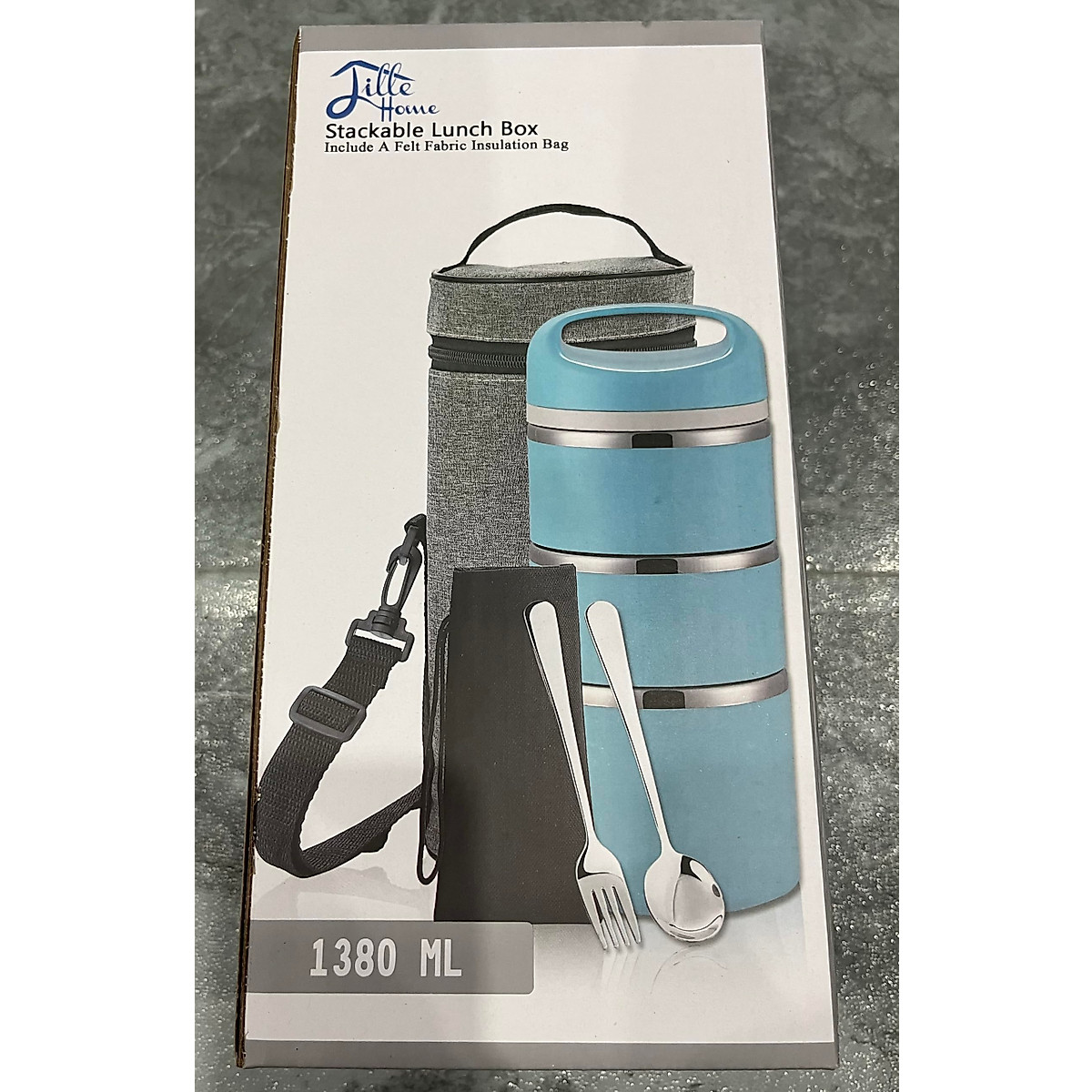 Lille Home Stackable Stainless Steel Thermal Compartment Lunch/Snack Box, 3-Tier Insulated Bento/Food Container with Upgraded Lunch Bag, Portable Cutlery Set and 3 Extra Silicone Seals, 43 OZ, Gray