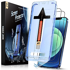 MAGIC JOHN 2 Pack for iPhone 12/iPhone 12 Pro 6.1 inch Tempered Glass Screen Protector, Auto Dust-Elimination Installation, Bubble Free, HD Clear, Easy Installation