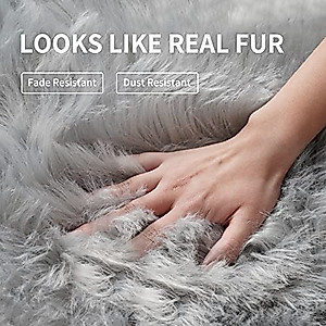 Faux Fur Rug for Bedroom, Gray Fluffy Rug Soft Sheepskin Runner Rug Sofa Couch Seat Cushion, 2x6ft Grey Plush Area Rug Shag Rugs Floor Carpets for Nursery Bedside, Cute Shaggy Fuzzy Home Decor