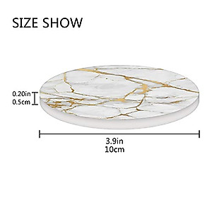 STAYTOP Marble Absorbent Coasters for Drinks, White Gold Marble Texture Tabletop Protection Mat, Round Ceramic Stone Coaster with Cork Base, No Holder, 1 Pieces