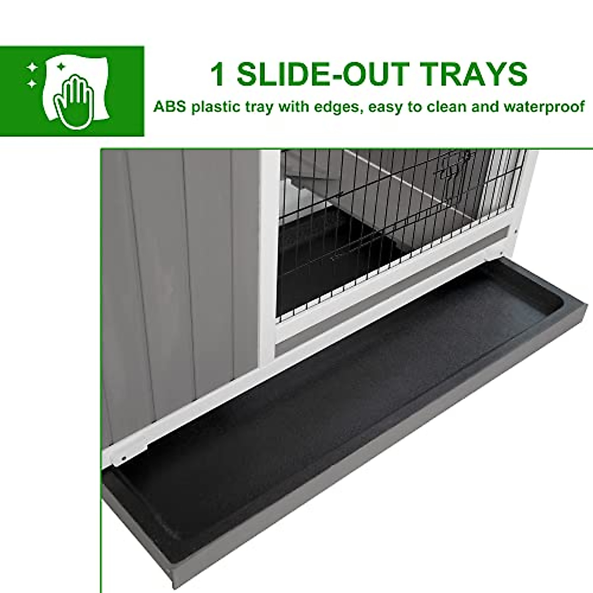 Gowoodhut Rabbit Cage On Wheels Outdoor Rabbit Hutch with Ramp, Pull Out Tray Indoor Wooden Guinea Pig House Bunny Hutch for for 1-2 Rabbit Guinea Pig Hedgehogs （GREYWHITE）