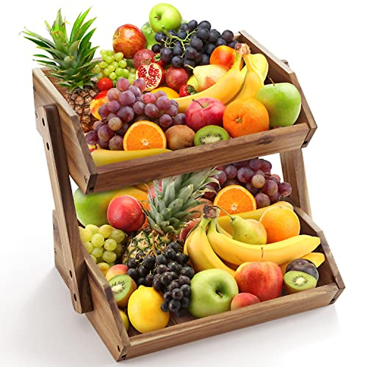 Fruit Basket, Fruit Bowl, 2 Tier Fruit Basket for Kitchen, Fruit Stand Storage Holder, Heavy Duty/Multipurpose/Large Capacity for Fruit, Vegetables, Bread Storage and Home Kitchen Countertop Organizer