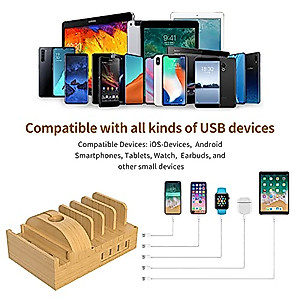 Bamboo Charging Station for Multiple Devices, Alltripal Wood Desktop Docking Station 7-Port Multi-Charger Organizer Fast USB Charger Compatible with iPhone, iPad, AirPods, iWatch, Cell Phone, Tablet