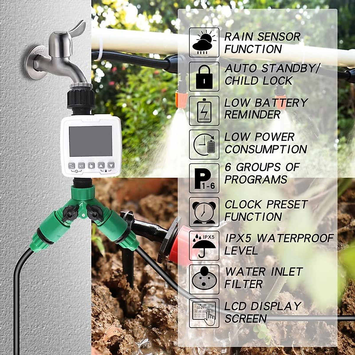 GENIGW Automatic Irrigation System Home Drip Irrigation Watering Kits System Sprinkler with Smart Controller for Garden Bonsai