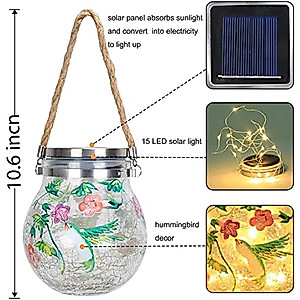 Hanging Solar Outdoor Lanterns Waterproof Crackle Glass Solar Outdoor 30 LED Lights Garden Hummingbirds Decor for Yard Lawn Garden Patio Decorations, 2 Pack