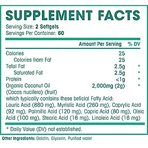 Natures Wellness Organic Coconut Oil 2000mg - Healthy Skin, Nails, Hair Growth – Extra Virgin, Cold Pressed, Unrefined Non GMO - Rich in MCT MCFA - Support Brain Function