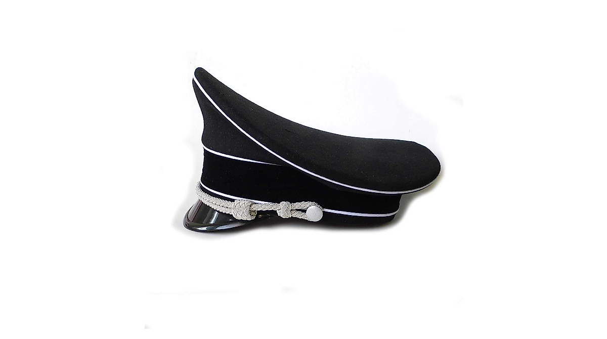 WW2 German Officer Crusher Cap - Authentic Wool & Silver Chin Strap