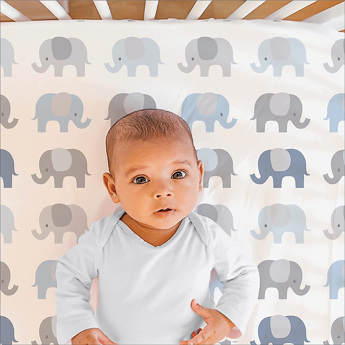 The Peanutshell Sleepy Elephant Crib Bedding Collection - 5 Pieces - Crib Comforter, Crib Skirt, 3 Fitted Crib Sheets