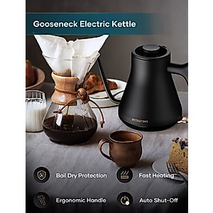 Electric Kettle, INTASTING Professional Electric Gooseneck Kettles, 0.65mm Ultra-Slim Spout, Precise Water Flow Control, 304 Stainless Steel Inner, 0.8L, Auto Shut-Off, Boil Dry Protection, Black