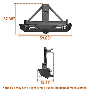 Hooke Road Wrangler Rear Bumper w/Tire Carrier & 2" Hitch Receiver Off-Road Back Bumper for Jeep Wrangler TJ/YJ 1987-2006 (Solid Steel)