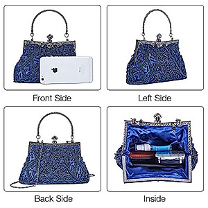 KISSCHIC Clutch Purses for Women Vintage Beaded Clutches Purses Evening Handbags for Wedding Party (Navy Blue)