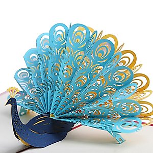 tbpersicwT Greeting Card Creative Peacock 3D Pop Up Paper Greeting Card Festival Birthday Christmas Gift Blue