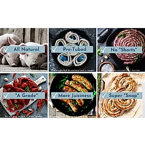 SAUSAGE CASINGS Natural HOG Casings for Sausage Making, 32ft 32mm for 12lb Sausage Making - Pre-Tubed, Edible, A Grade, Ideal Sausage Casing or Pork Casing for Italian Sausages, Kielbasa and Chorizo.