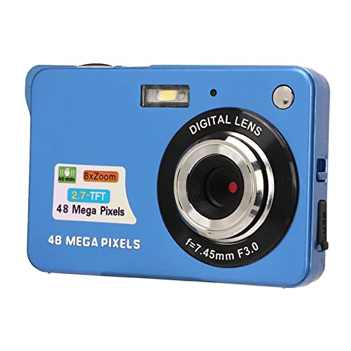4K 48MP Vlogging Camera, Anti Shake Digital Camera with 2.7in LCD Display, 8X Zoom Photography Camera for Kids, with Fill Light, Up to Memory Card 128G (Blue)