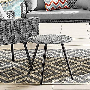 Modway Endeavor Wicker Rattan Aluminum Glass Outdoor Patio Side End Table in Gray