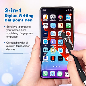 Bribobo 8 Pack Black Ballpoint Pen 2-in-1 Stylus Retractable Ballpoint Pen with Stylus tip, Metal Stylus Pen for Touch Screens, 1.0 mm Black Ink
