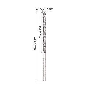 uxcell Solid Carbide Twist Drill Bits 2.5mm, Metric Left Hand Spiral Flutes Straight Shank Tungsten Steel Drilling Tool for Stainless Steel Alloy Metal, 2pcs