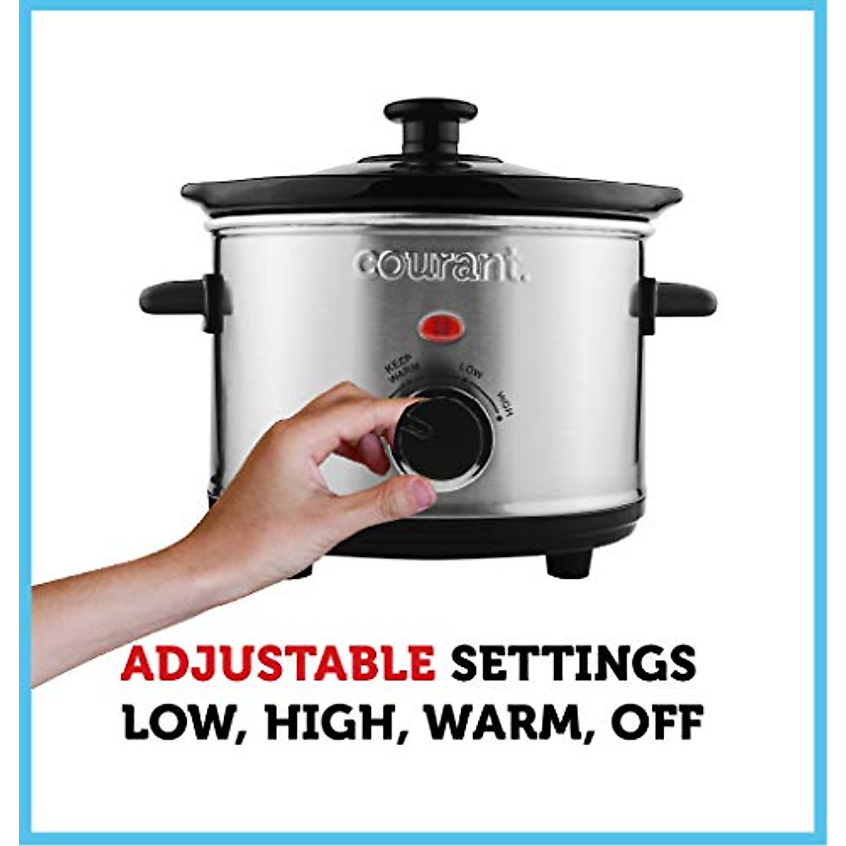Courant Mini Slow Cooker Crock, with Easy Options 1.6 Quart Dishwasher Safe Pot, Stainless Steel