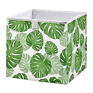 Kigai Tropical Palm Leaves Cube Storage Bins - 11x11x11 In Large Foldable Storage Basket Fabric Storage Baskes Organizer for Toys, Books, Shelves, Closet, Home Decor