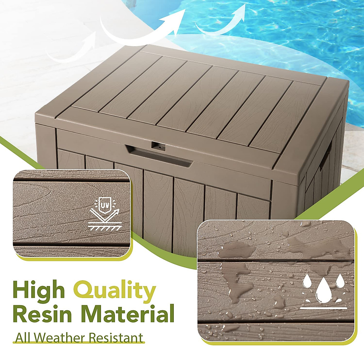 Flamaker 32 Gallon Deck Box Outdoor Waterproof Resin Storage Box with Lockable Lid Indoor Storage Bin for Patio Cushions, Toys (Brown)