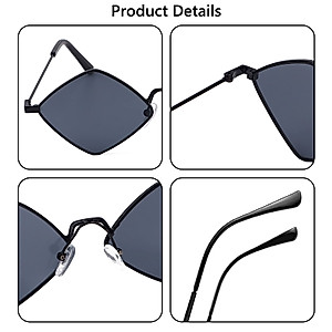 Dazzleimart Retro Diamond Shape Sunglasses for Men Women, Trendy Metal Quadrilateral Frame Shades UV Protection Film Sun Glasses (Black-Black Gray)