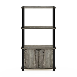 Furinno Brahms 4-Tier Multipurpose Bookcase/Bookshelf/Display Shelf/Display Rack with Door, French Oak Grey/Black