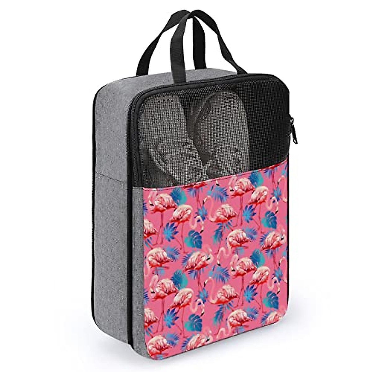 Frcavbin Flamingo Bird And Flowers Pink Travel Shoe Bag Shoes Carrier with Handle and Zipper Foldable Shoe Puches Organizer for Home storage School starts