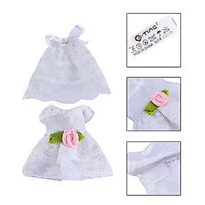 E-TING Wedding Set Beautiful Gown White Bride Dress with Veil and Groom Business Suit Outfit for 3-Inch Figure