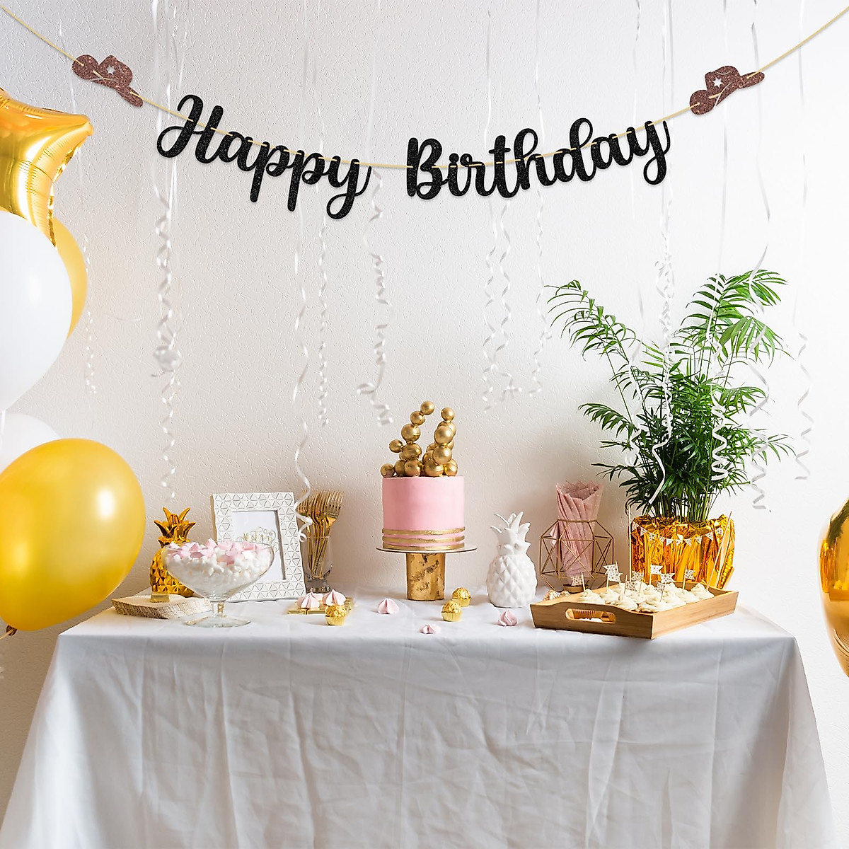 ShuanQ Cowboy Happy Birthday Banner - Western Theme Baby Shower/Birthday Party Decoration - Cowboy Cowgirl Birthday Party Bunting Decor - Wild West Birthday Party Supplies Photo Booth Props
