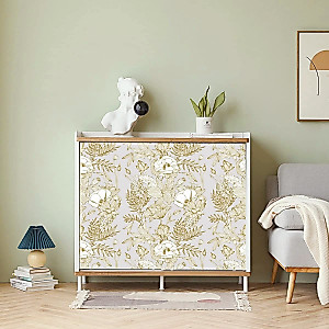 Blooming Wall Elegant Modern Gold Lotus Lily Leaf Peel and Stick Wallpaper Self-Adhesive Prepasted Wallpaper Wall Mural Wall Decor (17.7“x118”, Metallic Gold)