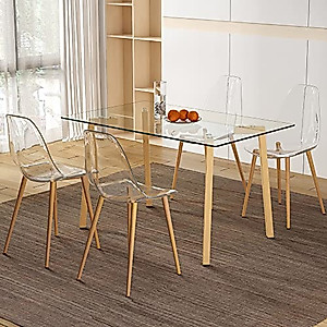 Glass Dining Table Set for 4, Modern Kitchen Table of Glass Tabletopand Acrylic Clear Ghost Dining Chairs for Small Spacious Dining RoomKitchen Office (1 Table +4 Clear Charis, 51 Inch)