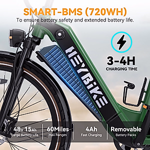 Heybike Cityrun Electric Bike, 1000W Motor Peak City Cruiser Ebike, 48V 15Ah(720Wh) Battery, 60 Miles, Step-Thru Electric Bicycle with APP Control, 3H Fast Charging, Commuter Electric Bike for Adults