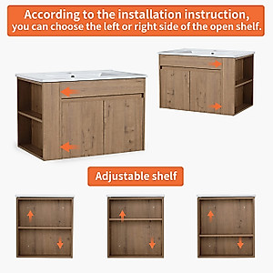 SZUBEE 30" Vanity with Ceramic Basin Bathroom Cabinet Set, Imitative Oak