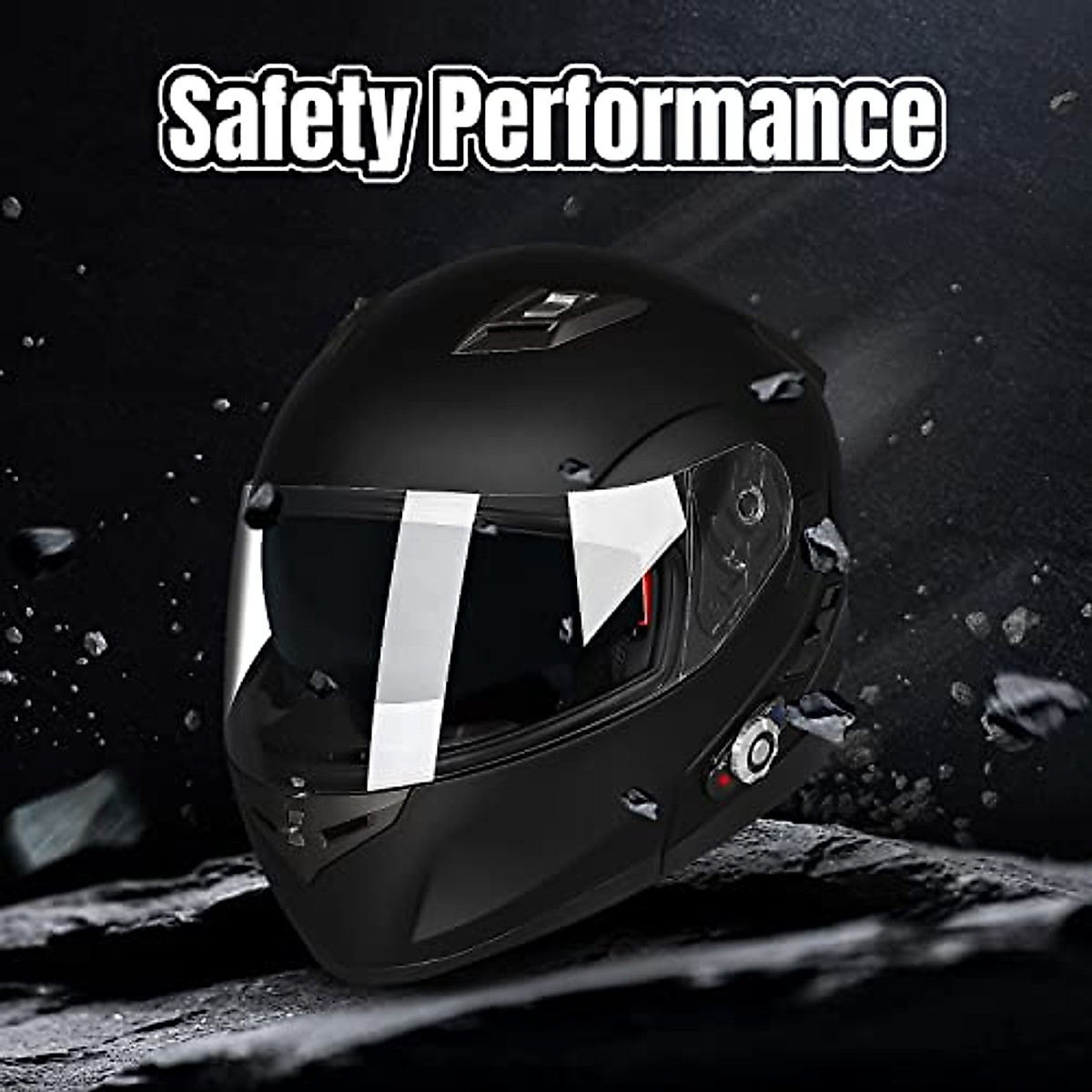FreedConn Motorcycle Bluetooth Helmet,Bluetooth Integrated Modular Flip up Full Face Motorcycle Helmet,Dual Visor Modular Bluetooth Helmet,DOT Approved Helmets with Gloves(Matte Black,Large)