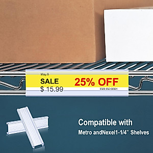 Lenink 20Pcs Wire Shelf Label Holders,Plastic Wire Rack Label Holder Compatible with Metro and Nexel 1-1/4in Shelves,Label Area 6in Lx1.25in H (Label Paper Not Included)