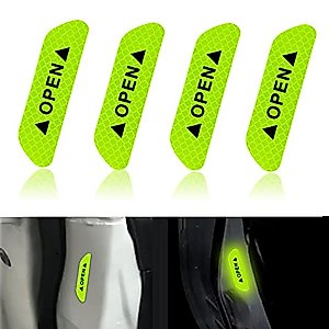 4PCS Universal Car Door Open Prompt Warning Stickers, Anti-Collision Safety Reflective Decal Tape, Car Accessories Universal for Truck, Van, SUV, Night Conspicuity Safety Sign(yellow)