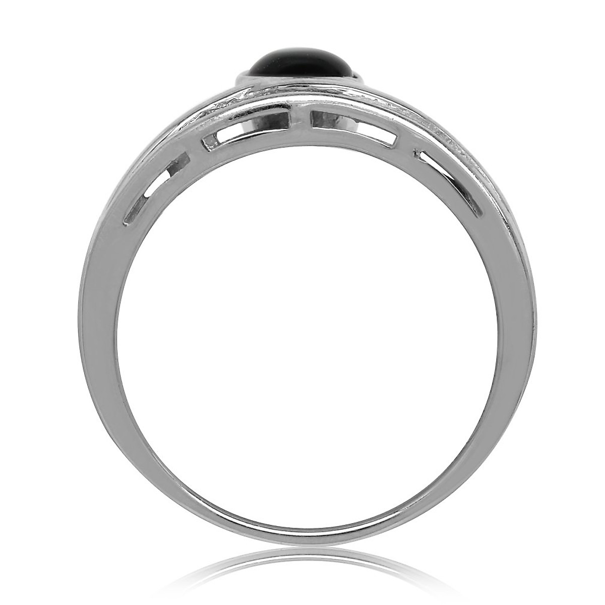 Silvershake 5mm Created Round Shape Black Onyx 925 Sterling Silver Minimalist Modern Wavy Ring Size 9