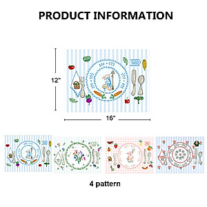 SharkBliss Montessori Placemat, Easter Floral Bunny Themed Montessori Placemat Table Place Setting Etiquette Education Placemat Set of 4 for Toddler Kid Child Preschool Homeschool Dining Table Manners