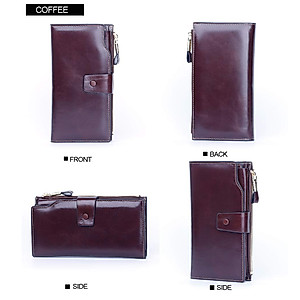 Behaniu Womens Multi Card slots Geniune Leather Wallet with Zipper Pocket Large Capacity RFID Blocking Credit Card Holder for Women (Coffee), Medium