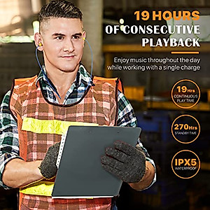 MIPEACE Bluetooth Earplug Headphones for Work, Neckband Ear Protection Bluetooth earplugs Work earbuds-29db Noise Reduction Safety Headphones with Replacement Buds,19+Hour Battery for Lawn Mowing DIY
