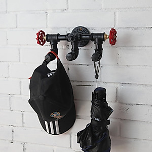 Y-Nut Industrial Pipe Robe Towel Rack Hooks - Rustic Iron Clothes Coat Hanger Holders with Screws and Valve HOOK-03-V